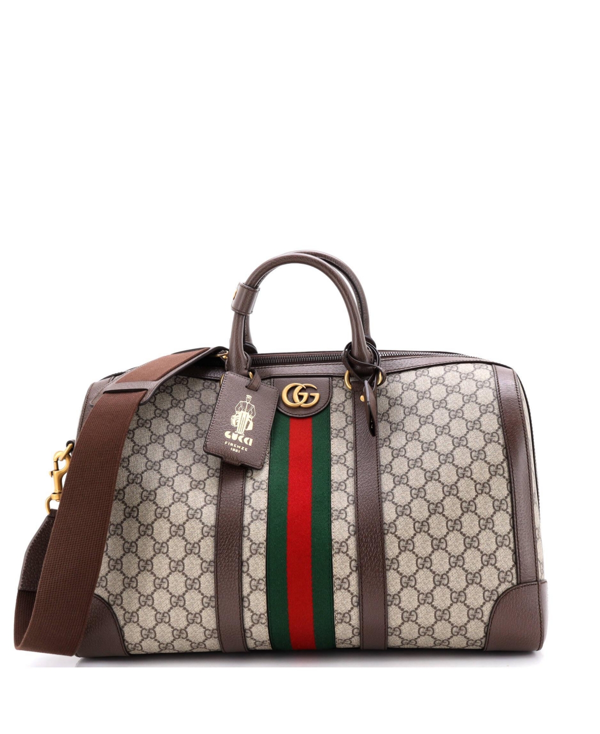 Click here for Pre-Owned Gucci Medium Savoy Web Convertible Duffl... prices