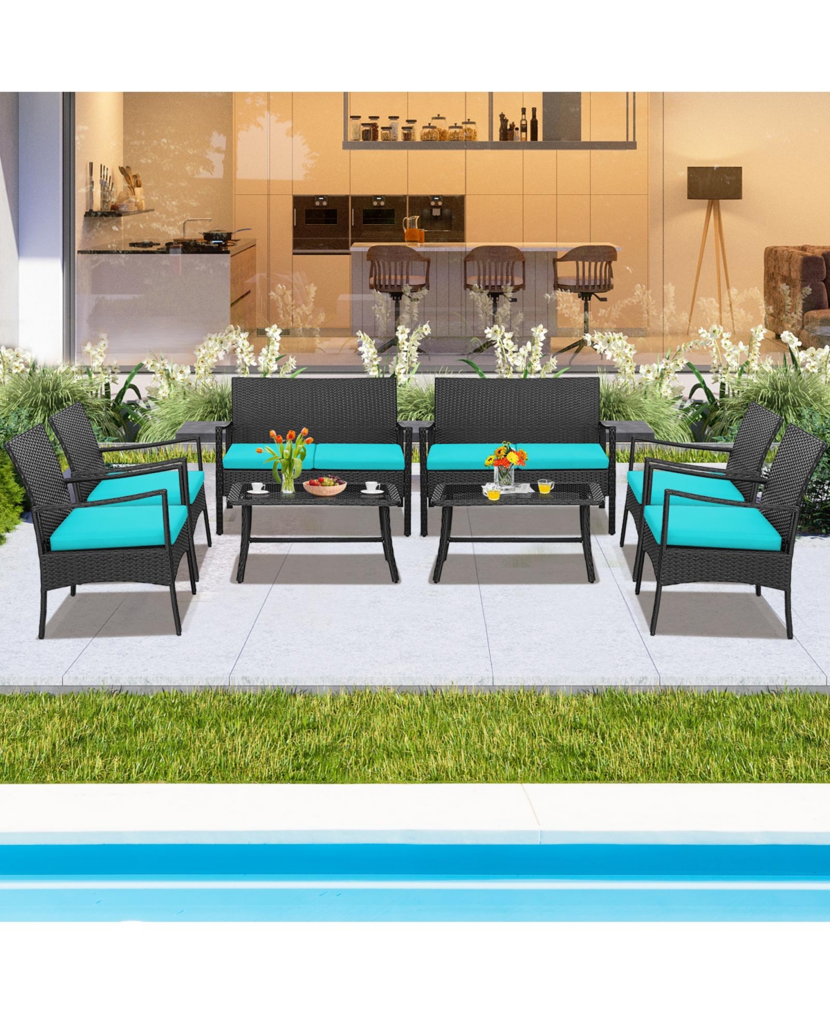 Click here for Costway 8Piece Patio Wicker Furniture Set Cushione... prices