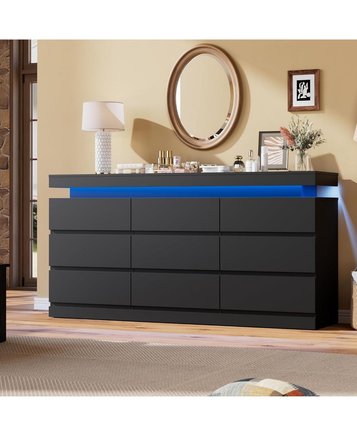 Click here for homfan 9-Drawer Dresser - 63 Wide Chest with Led L... prices