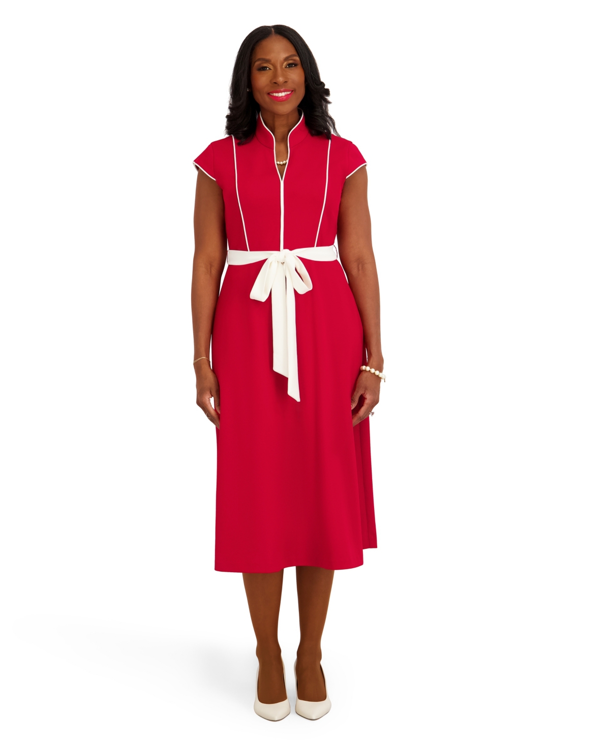 Click here for Kasper Womens Seam Bodice V-Neck Dress - Crimson C... prices