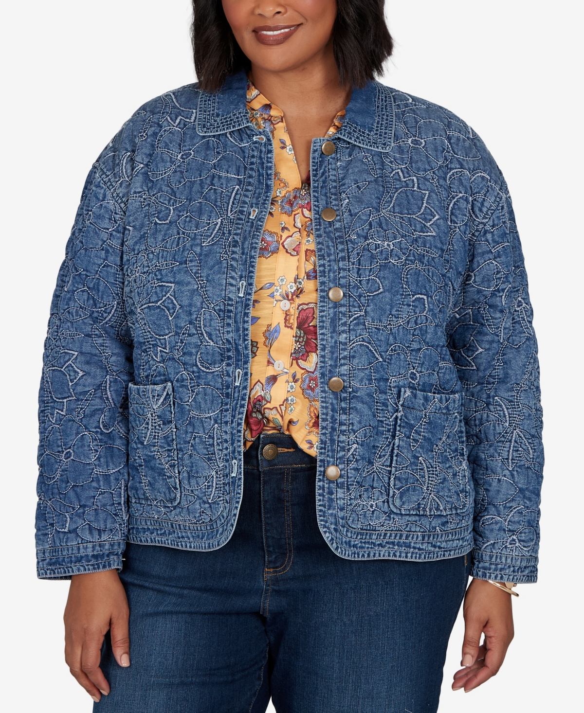 Click here for Ruby Rd. Plus Size Quilted Floral Denim Jacket - L... prices