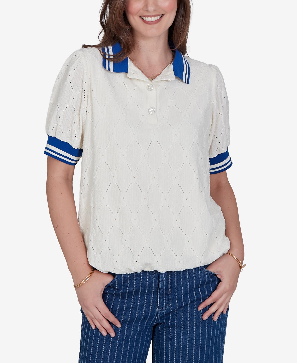 Click here for Ruby Rd. Plus Size Diamond Eyelet Bubble Hem Top -... prices
