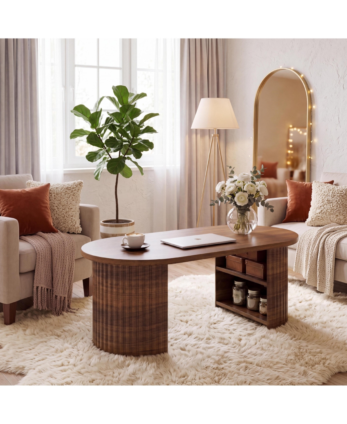 Click here for homfan Mid Century Modern Coffee Table - Brown prices