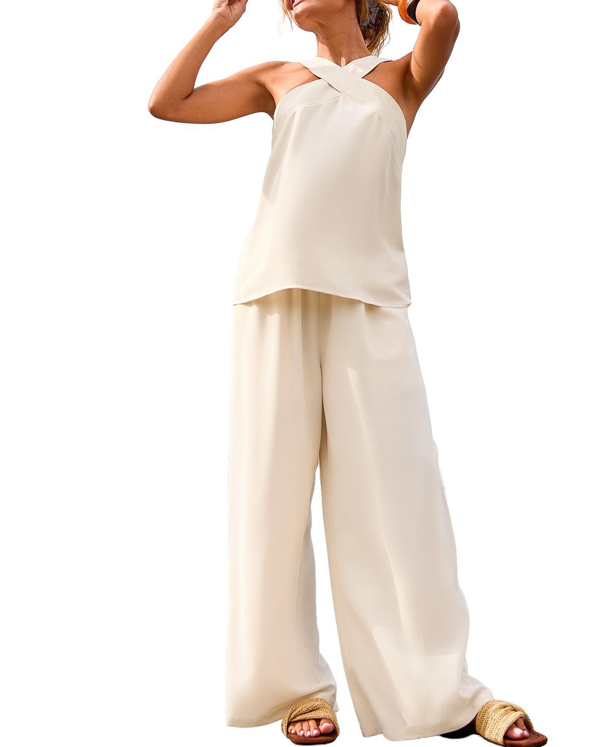 Click here for Cupshe Womens Ivory Serenity Cross Halter Wide Leg... prices