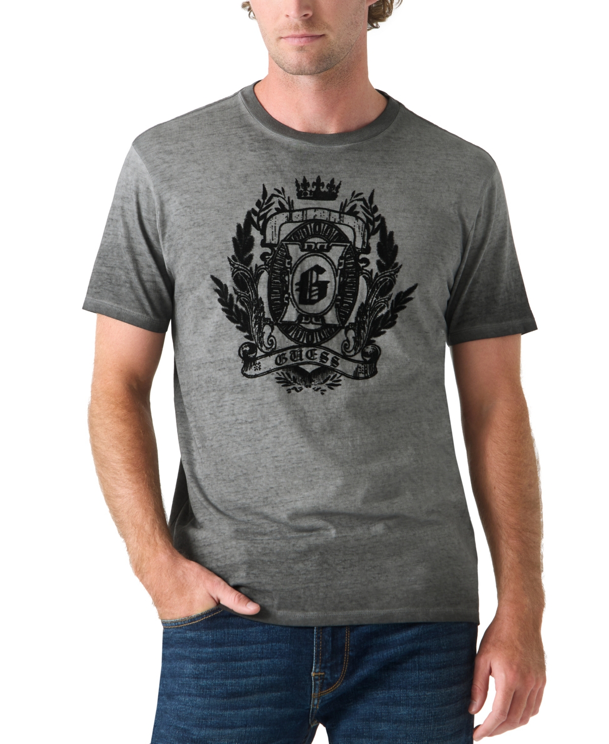 Click here for Guess Mens G-Crest Logo T-Shirt - Ash Coal Multi prices