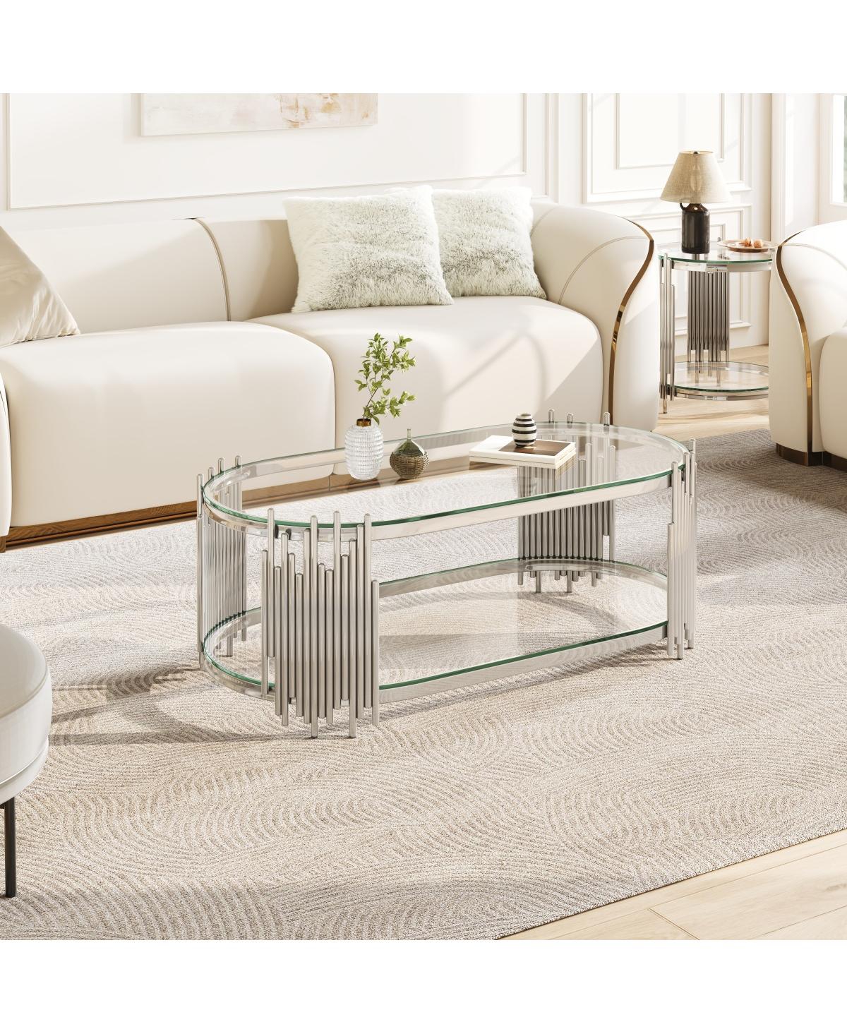 Click here for Streamdale Furniture Luxury Silver 2-Tier Oval Gla... prices