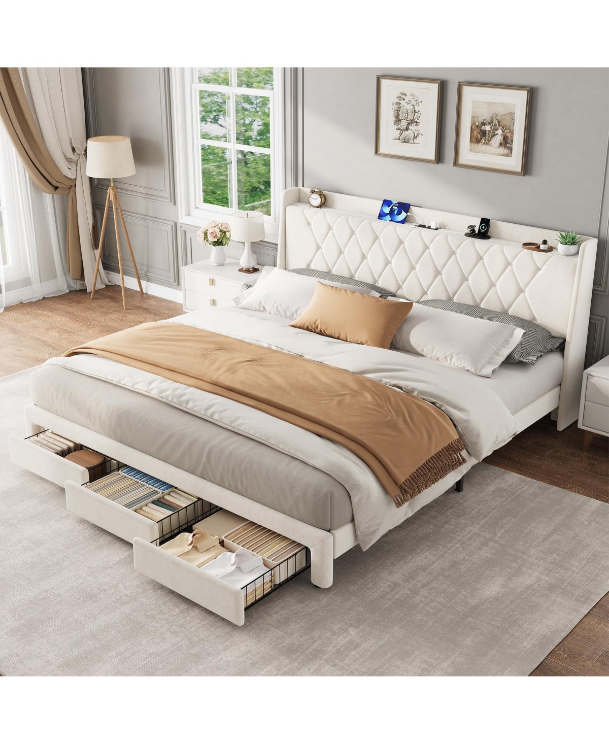 Click here for homfan Velvet Upholstered Platform Bed Frame with... prices