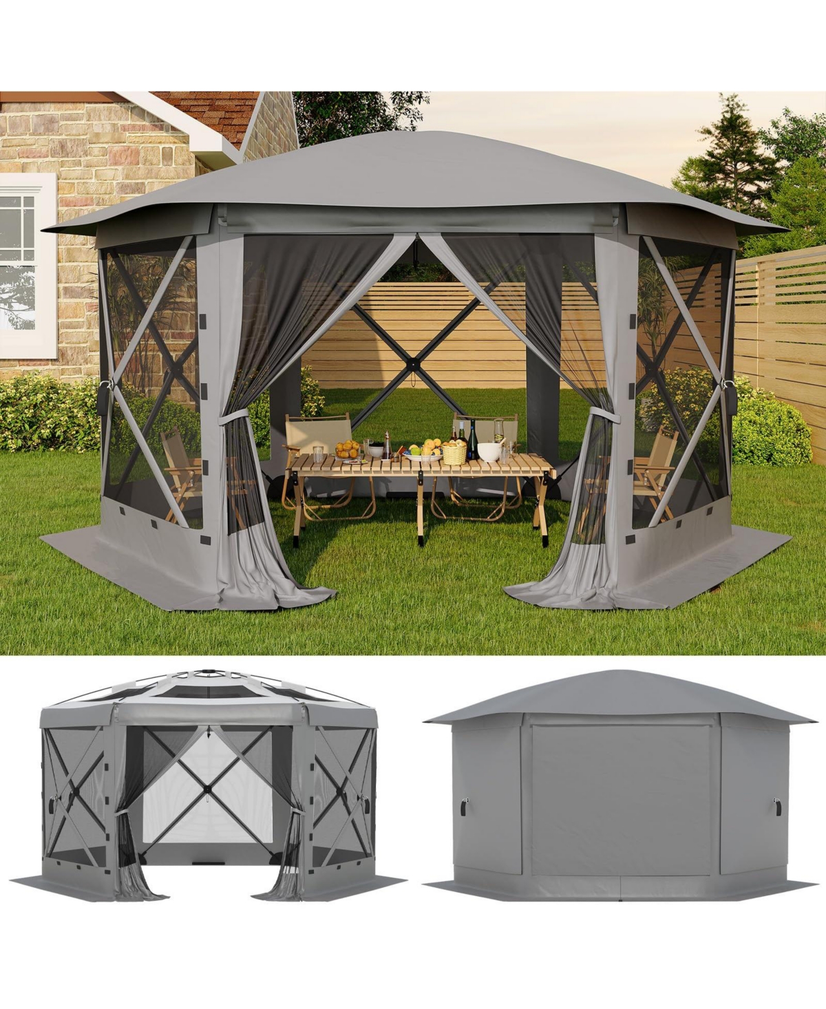 Click here for homfan 11.5/13 feet Hexagonal Gazebo Canopy with R... prices