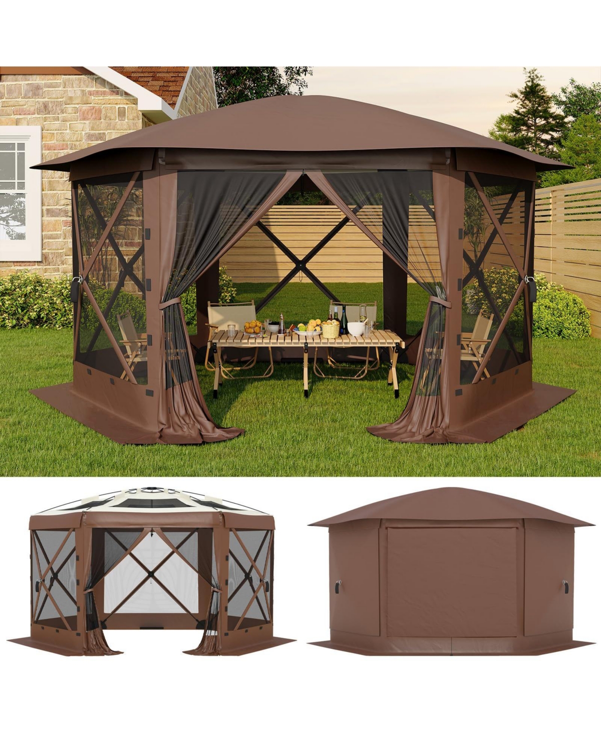 Click here for homfan 11.5/13 feet Hexagonal Gazebo Canopy with R... prices