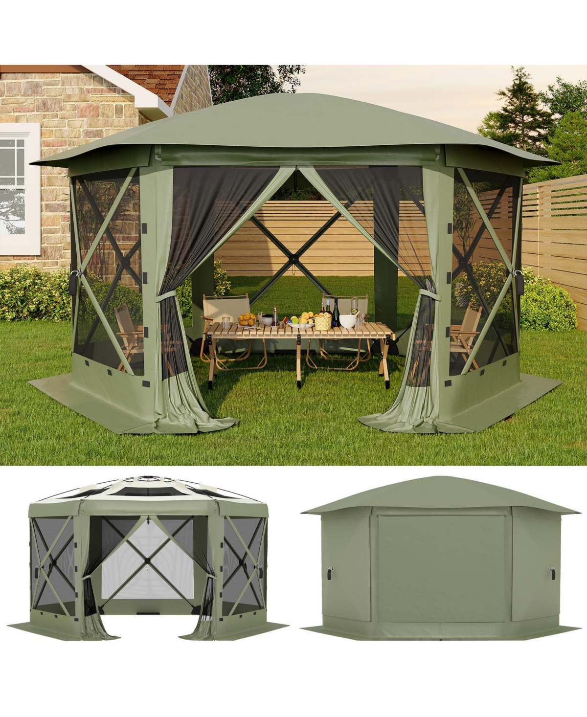 Click here for homfan 11.5/13 feet Hexagonal Gazebo Canopy with R... prices