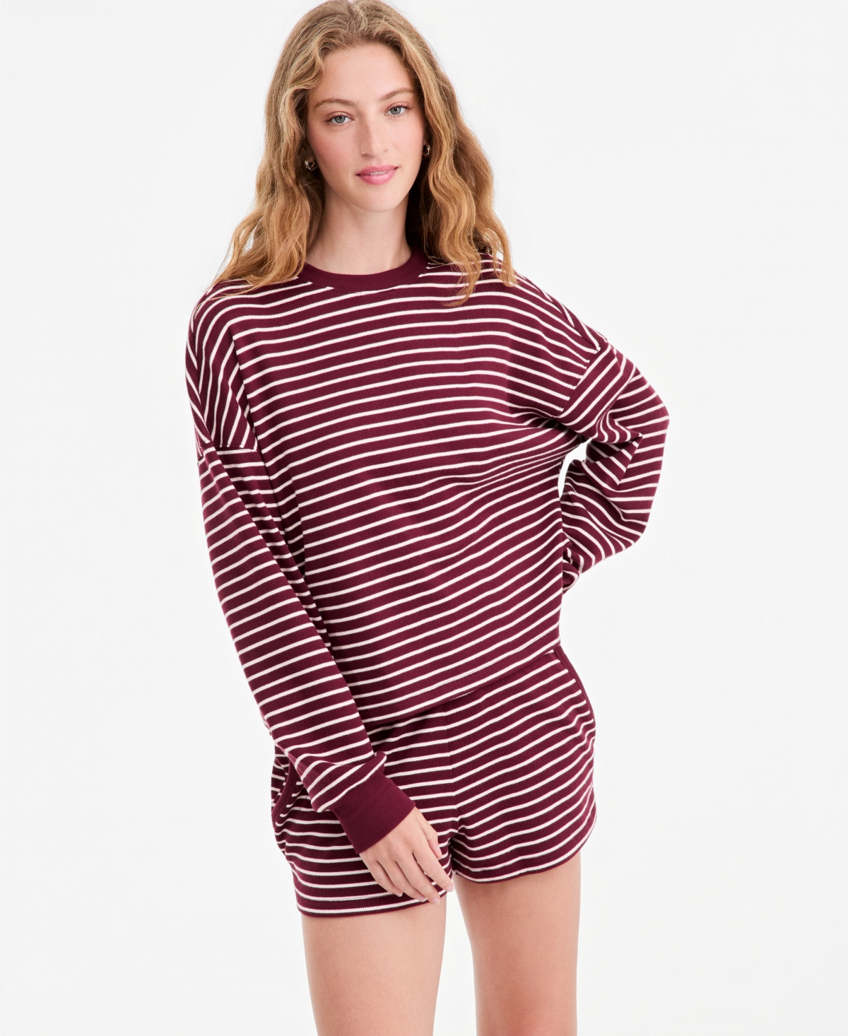 Click here for And Now This Womens Stripe Lounge Crew Waffle-Knit... prices