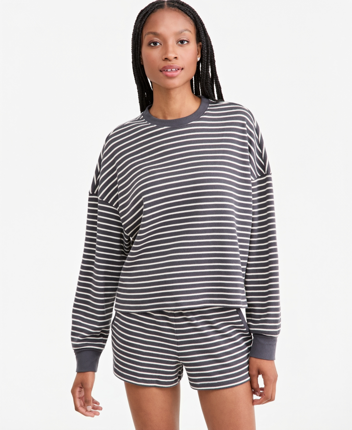 Click here for And Now This Womens Stripe Lounge Crew Waffle-Knit... prices