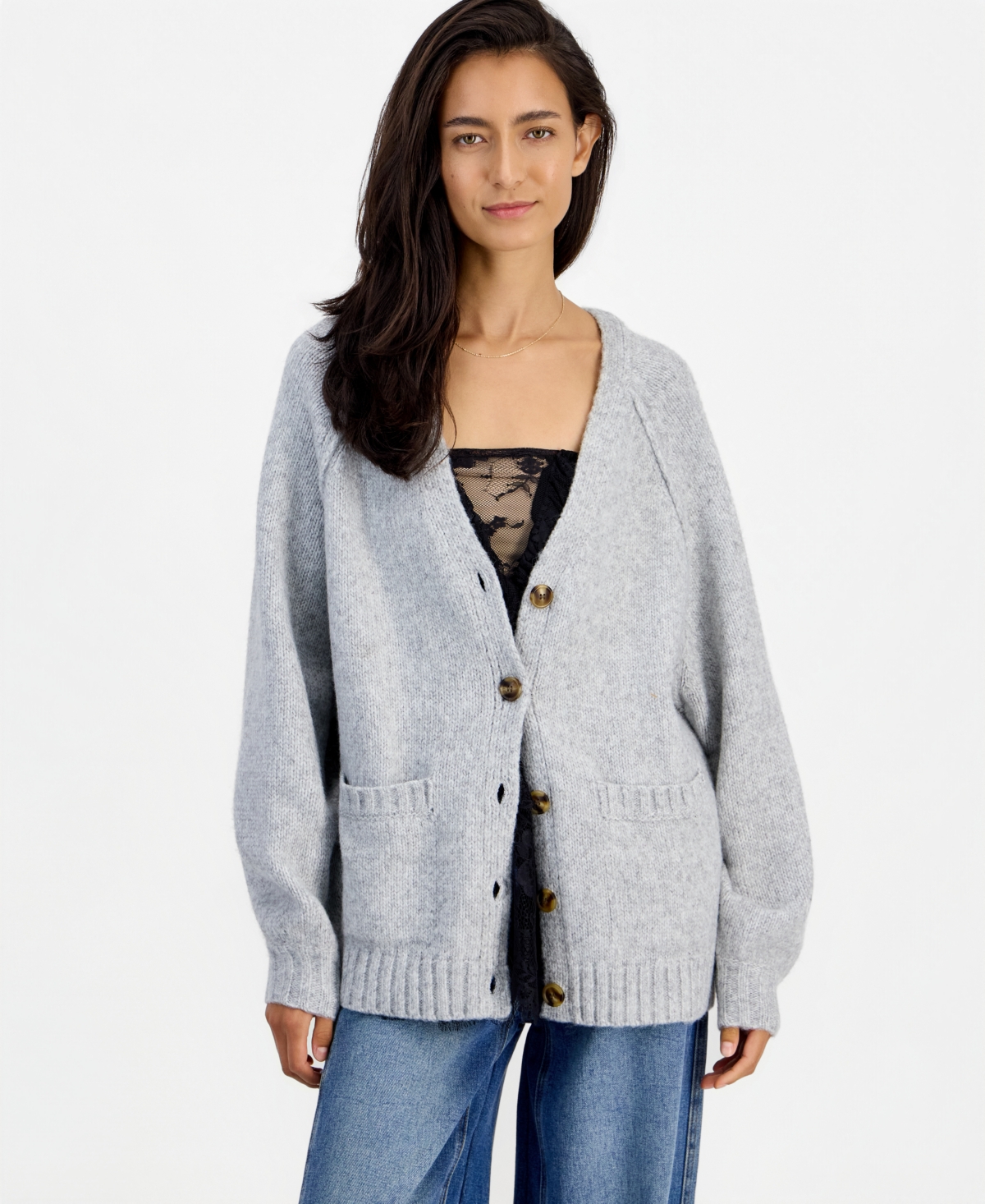 Click here for And Now This Womens Slouchy Ribbed-Knit Button-Up... prices