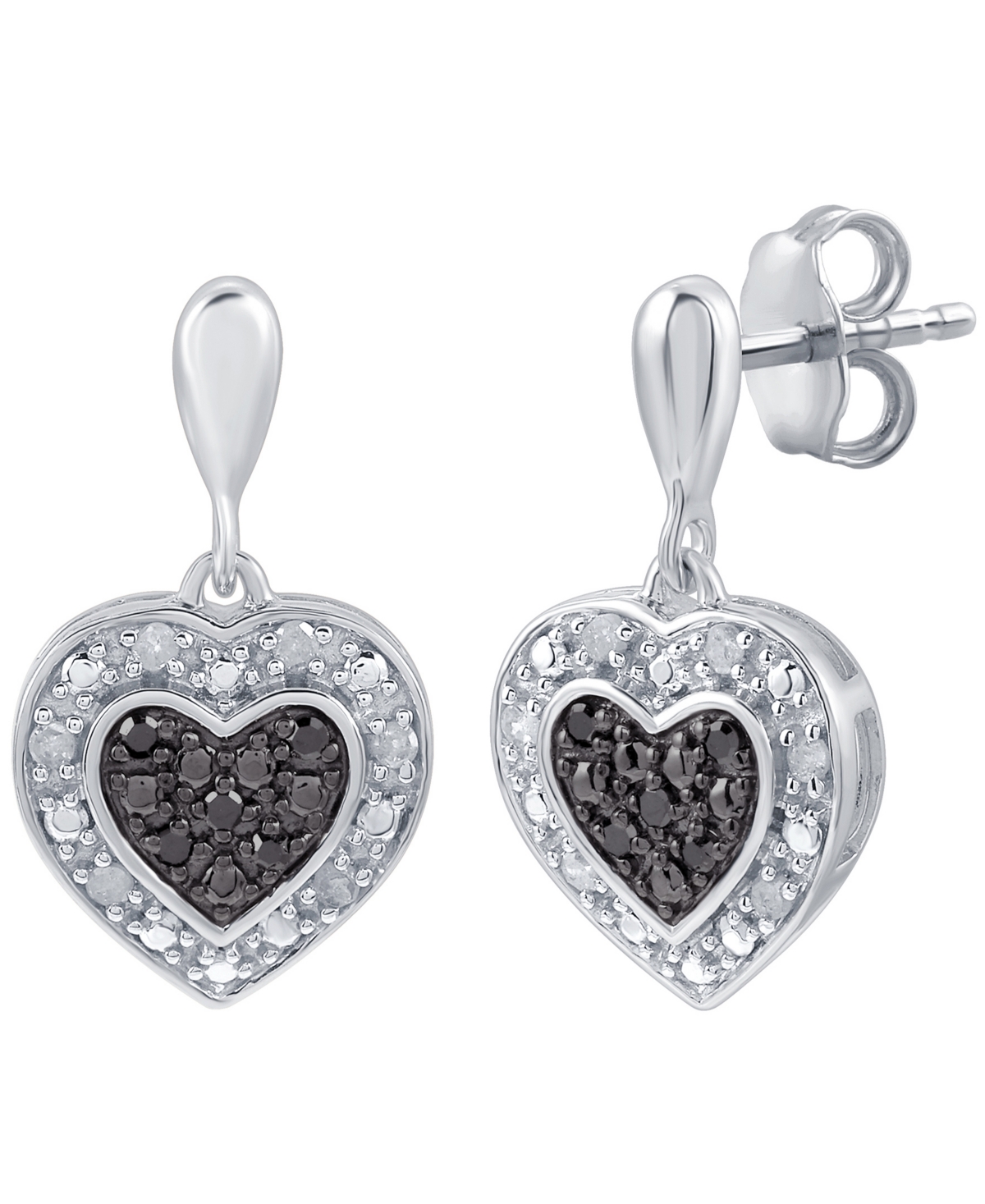 Click here for Black & White Diamond Heart Drop Earrings (1/6 ct.... prices