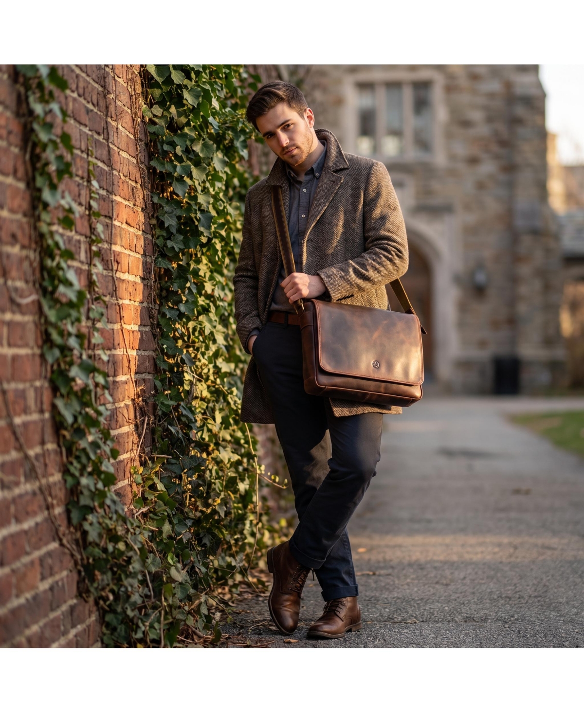 Click here for Aaron Leather Goods Leather Messenger Bag - Brown prices