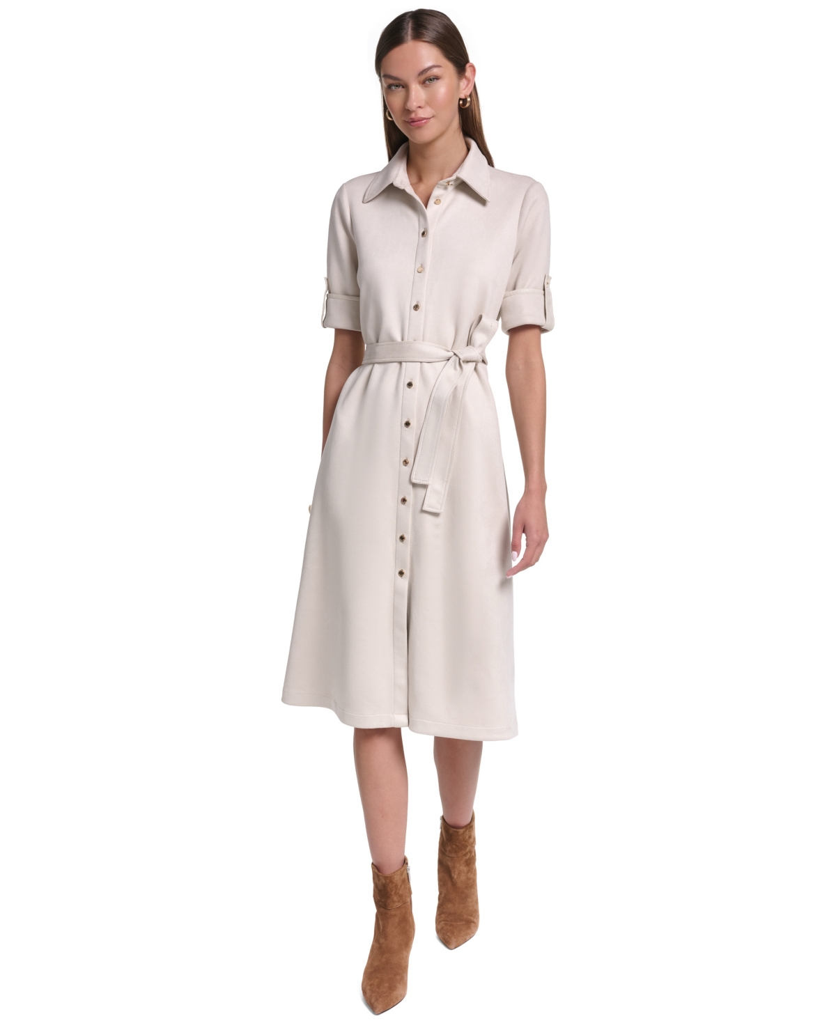 Click here for Halston Womens Belted Midi Dress - Beige prices