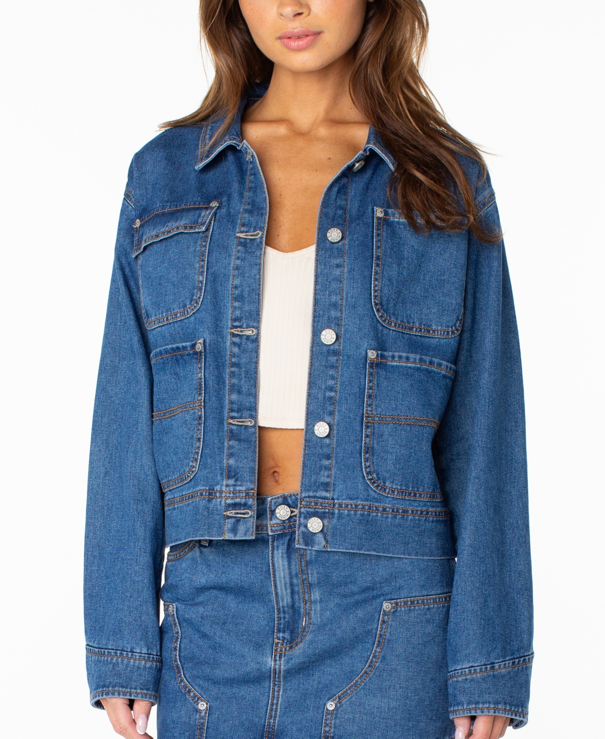 Click here for Roxy Womens Reel Life Cropped Oversized-Pocket Den... prices
