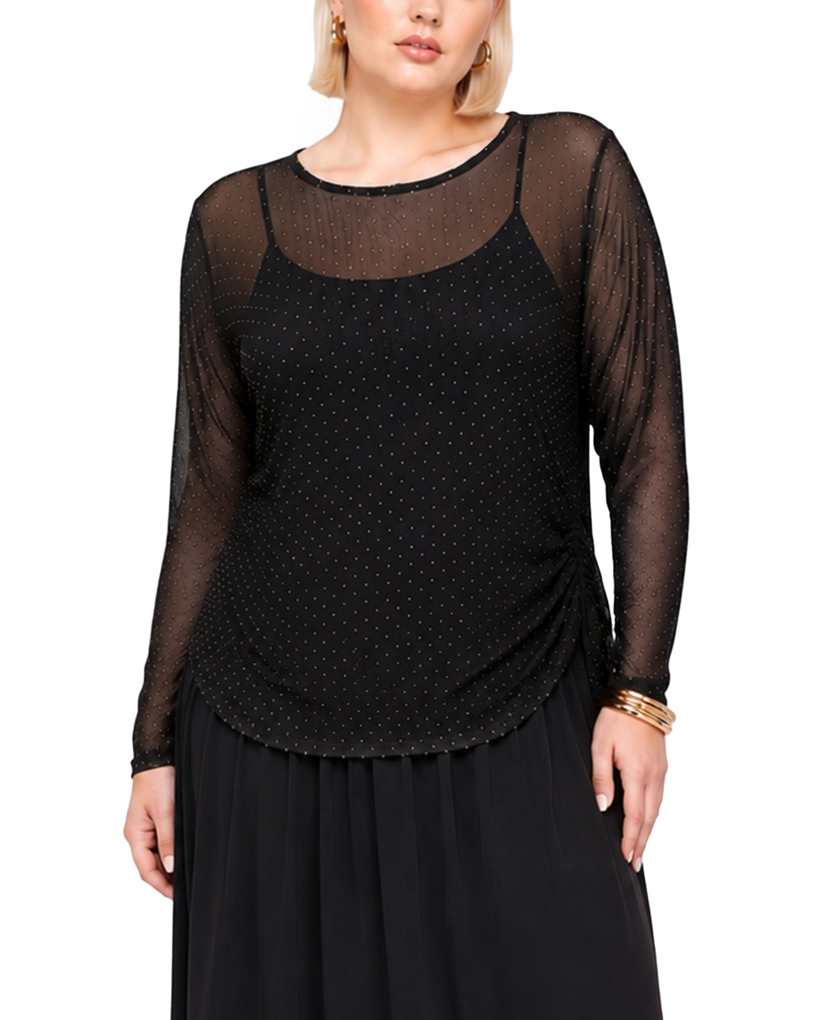 Click here for Coin 1804 Plus Size Foil Drop Long-Sleeve Top - Bl... prices