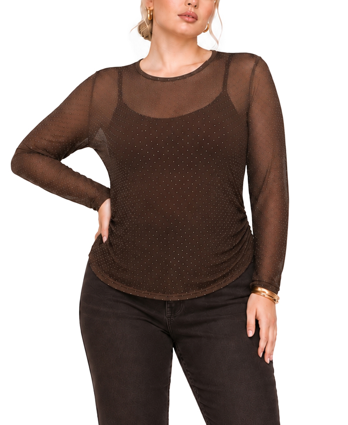 Click here for Coin 1804 Plus Size Foil Drop Long-Sleeve Top - Br... prices
