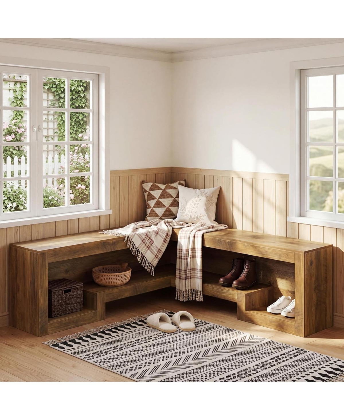 Click here for Tribesigns L-Shaped Bench with Storage  Wooden Cor... prices