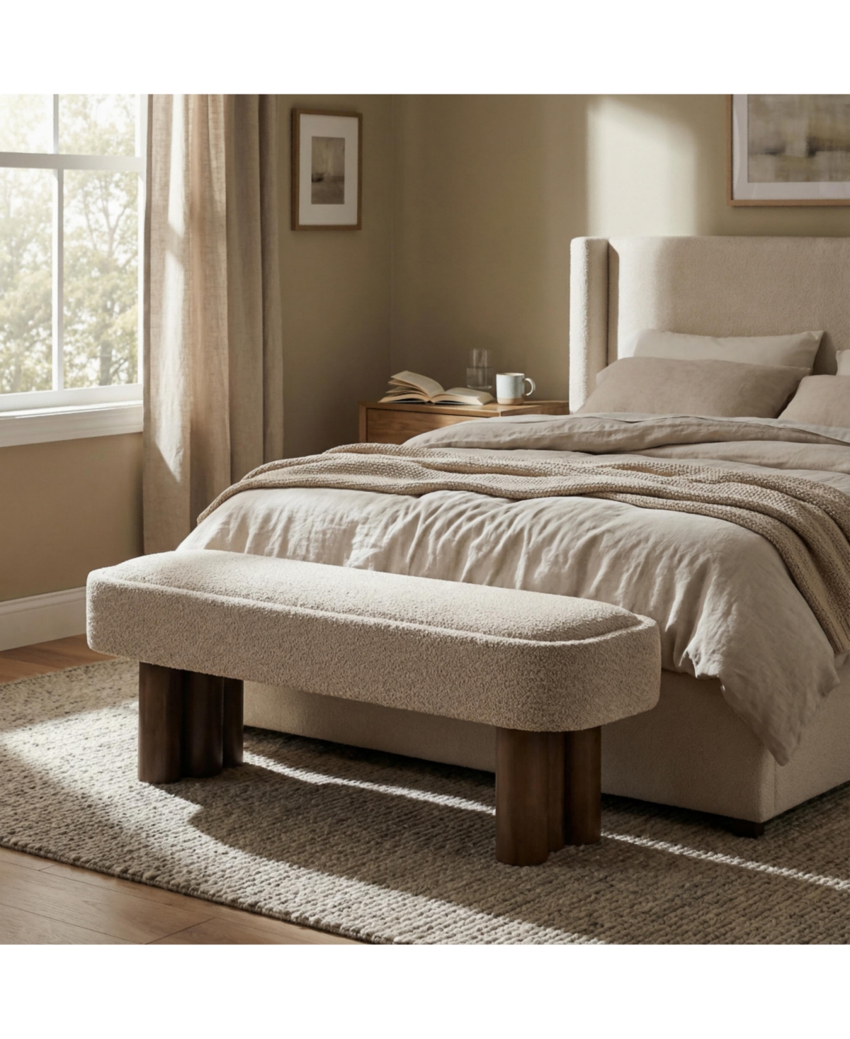Click here for sumyeg Boucle Dining Bench with Upholstered Seat f... prices