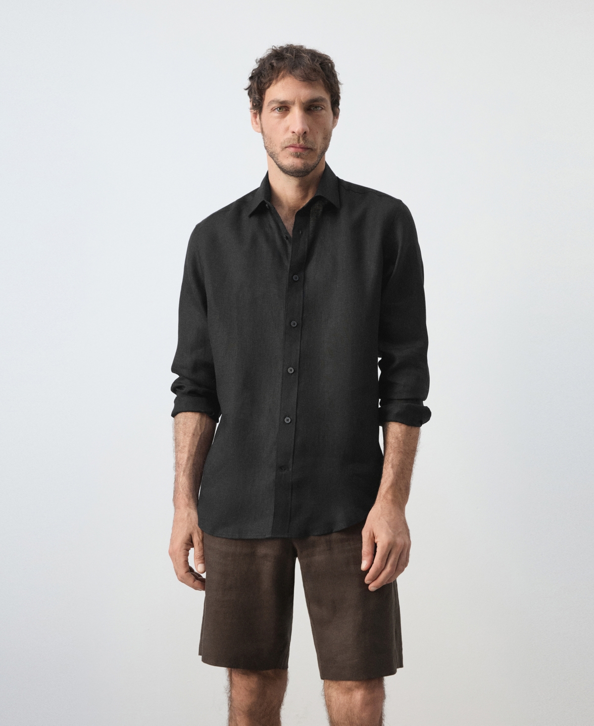 Click here for Mango Mens Regular-Fit Linen Shirt - Black prices