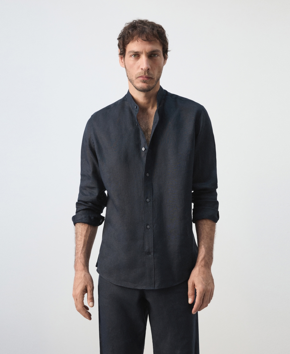 Click here for Mango Mens Regular-Fit Linen Shirt - Navy prices