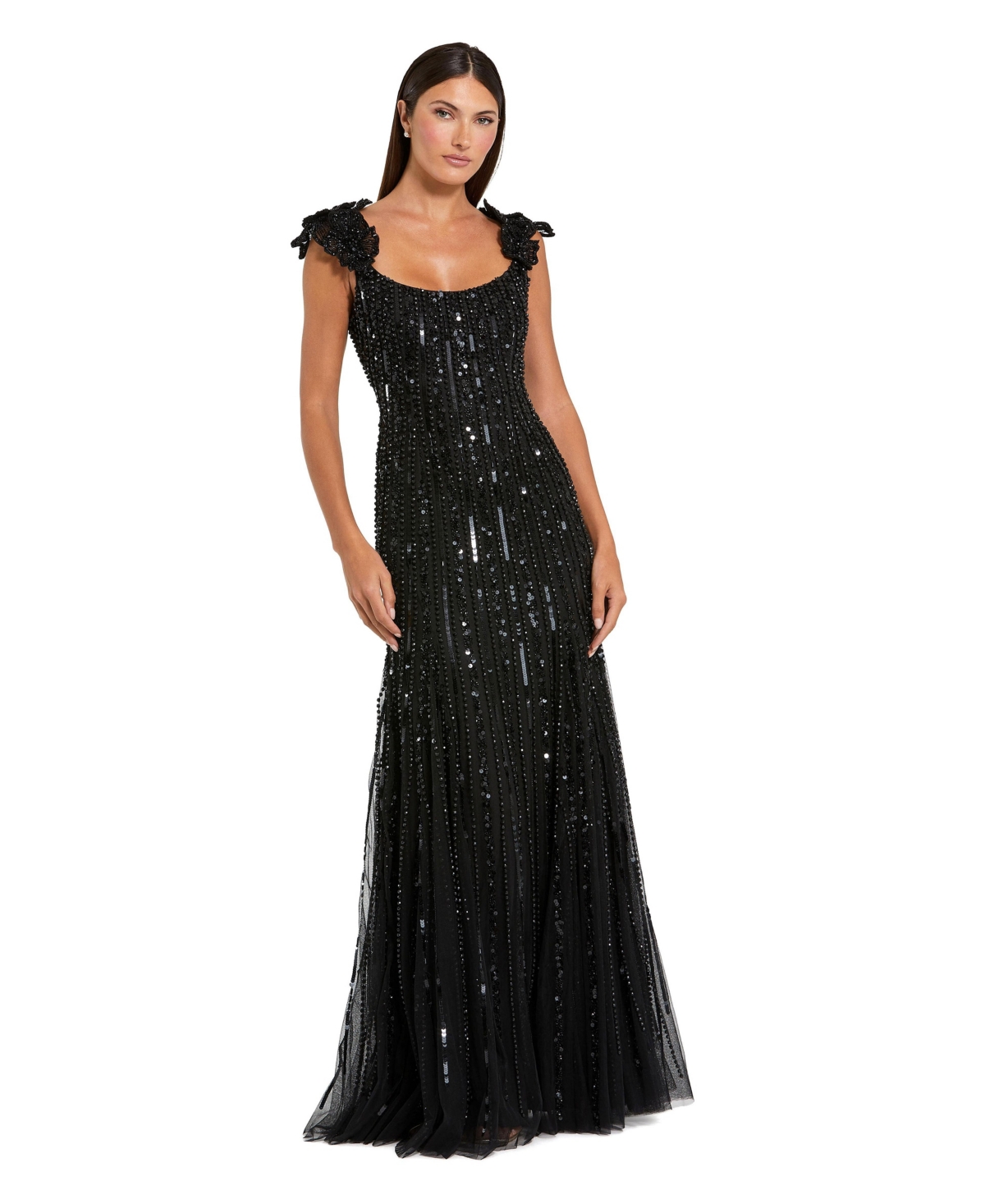 Click here for Mac Duggal Womens Floral Shoulder Sequin Mesh Even... prices