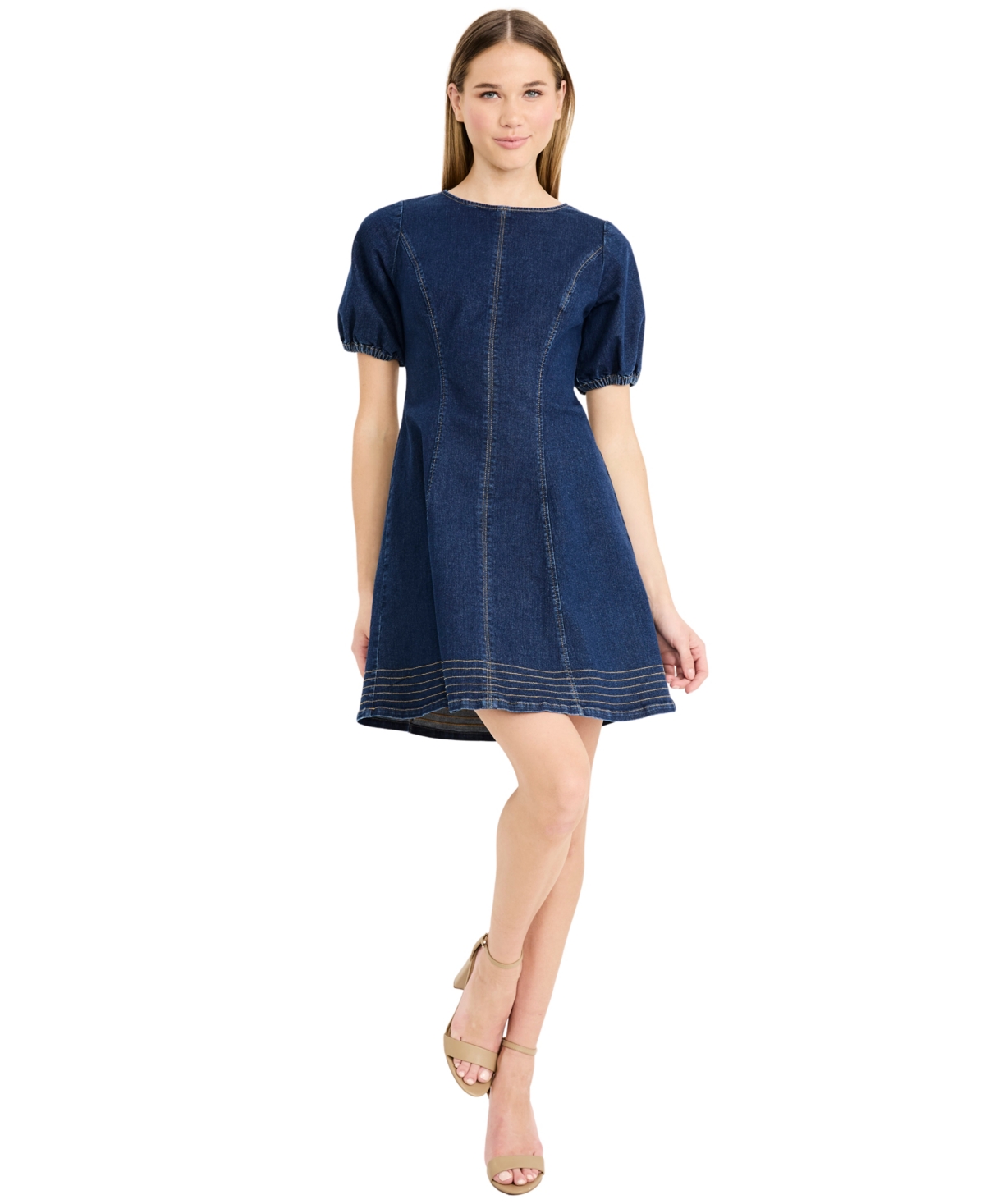 Click here for Maggy London Womens Denim Puff-sleeve Dress - Dark... prices