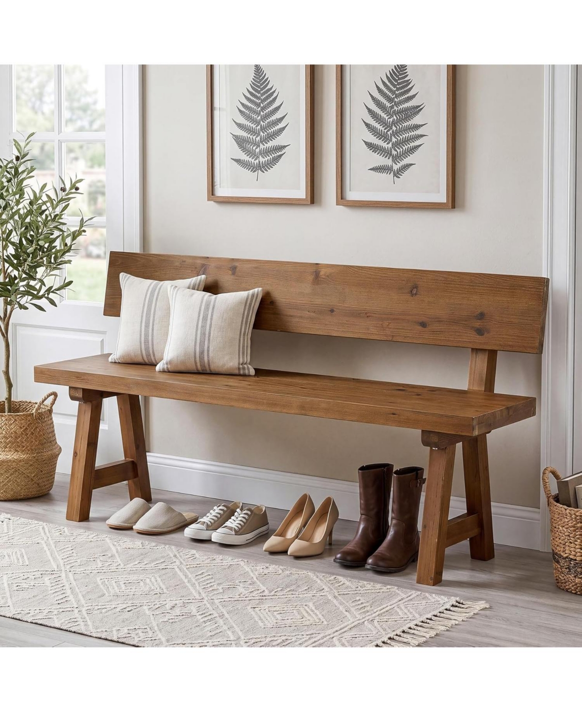 Click here for Tribesigns Solid Wood Bench with Back 47-In Long F... prices