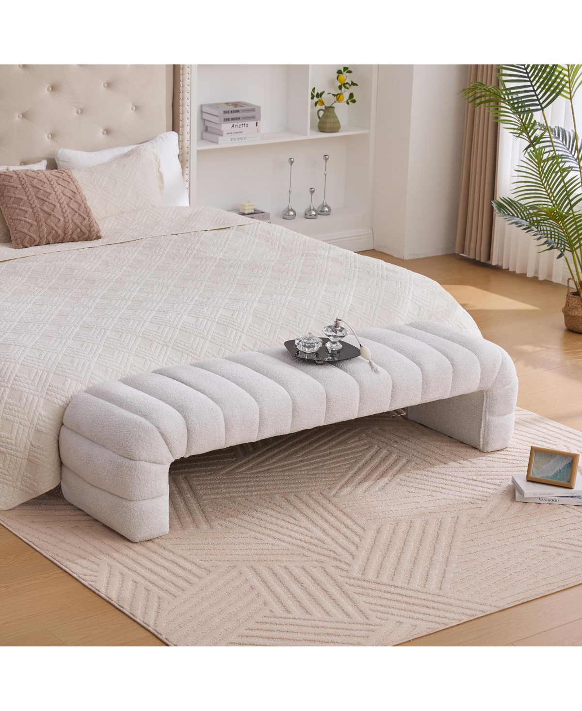 Click here for sumyeg 69.7-Inch Upholstered Armless Bench with Ch... prices