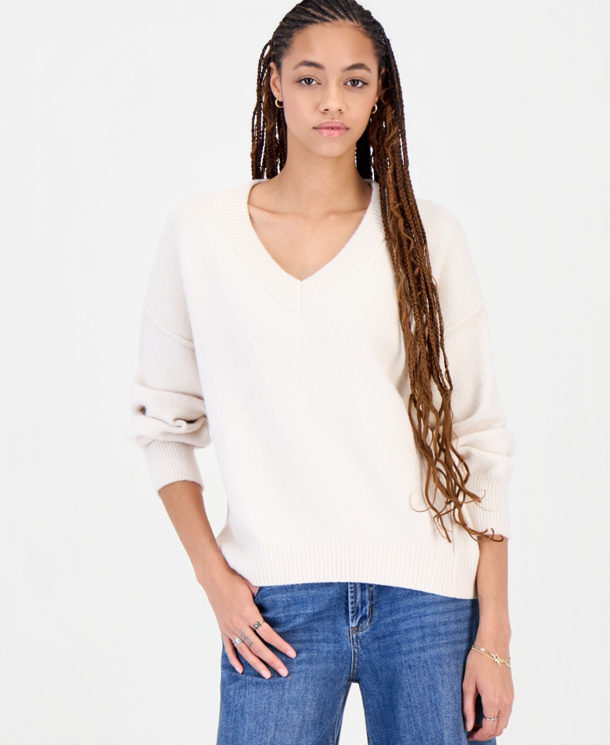 Click here for Freshman Juniors Oversized V-Neck Long Sleeve Swea... prices