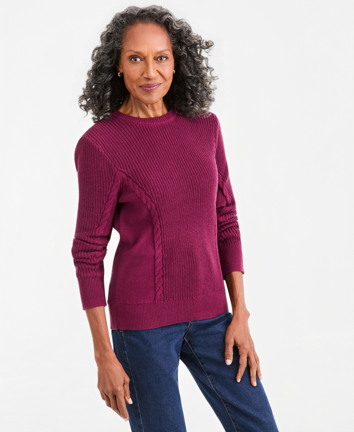 Click here for Style & Co Womens Mixed Rib Cable-Knit Cotton Crew... prices