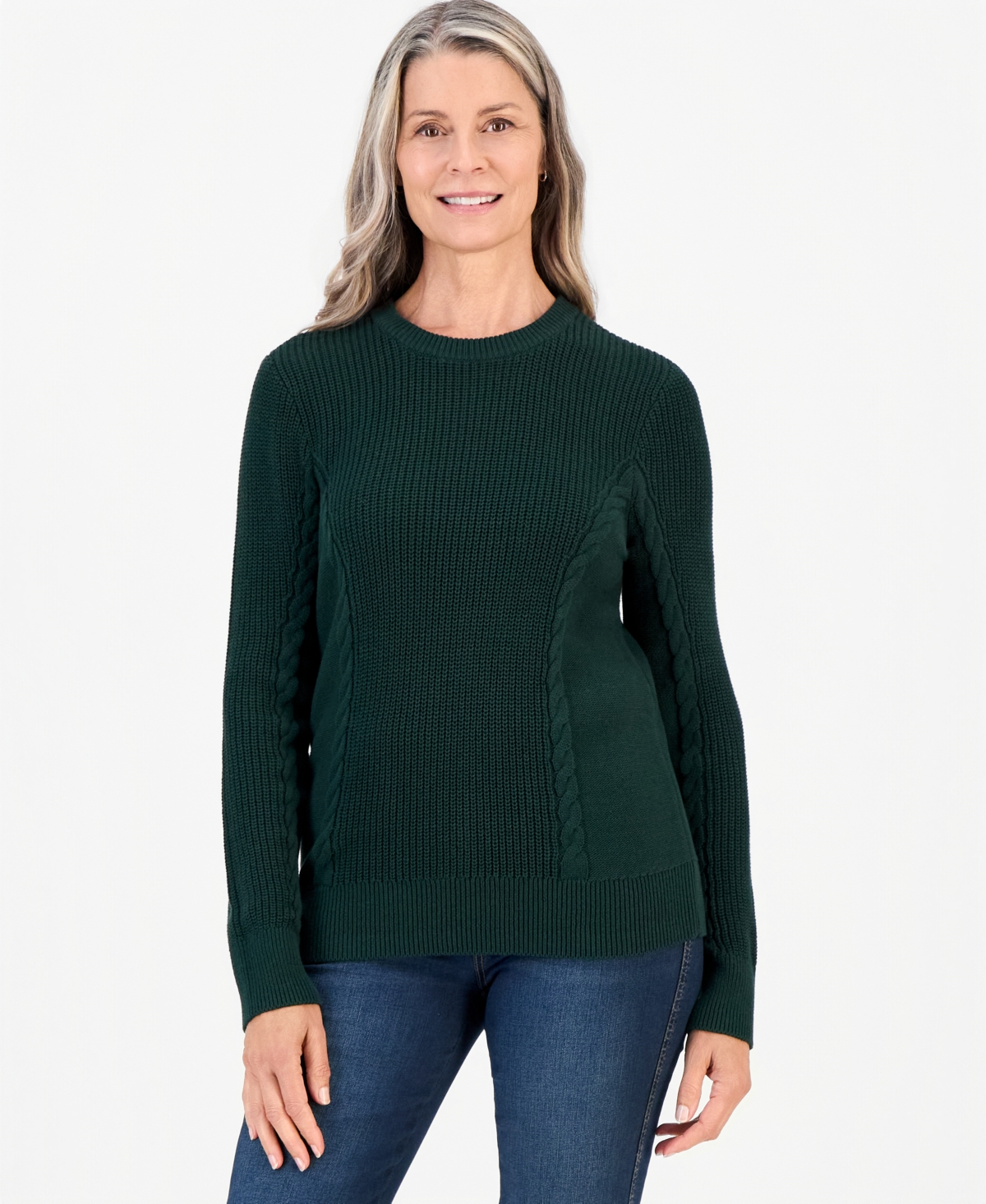 Click here for Style & Co Womens Mixed Rib Cable-Knit Cotton Crew... prices