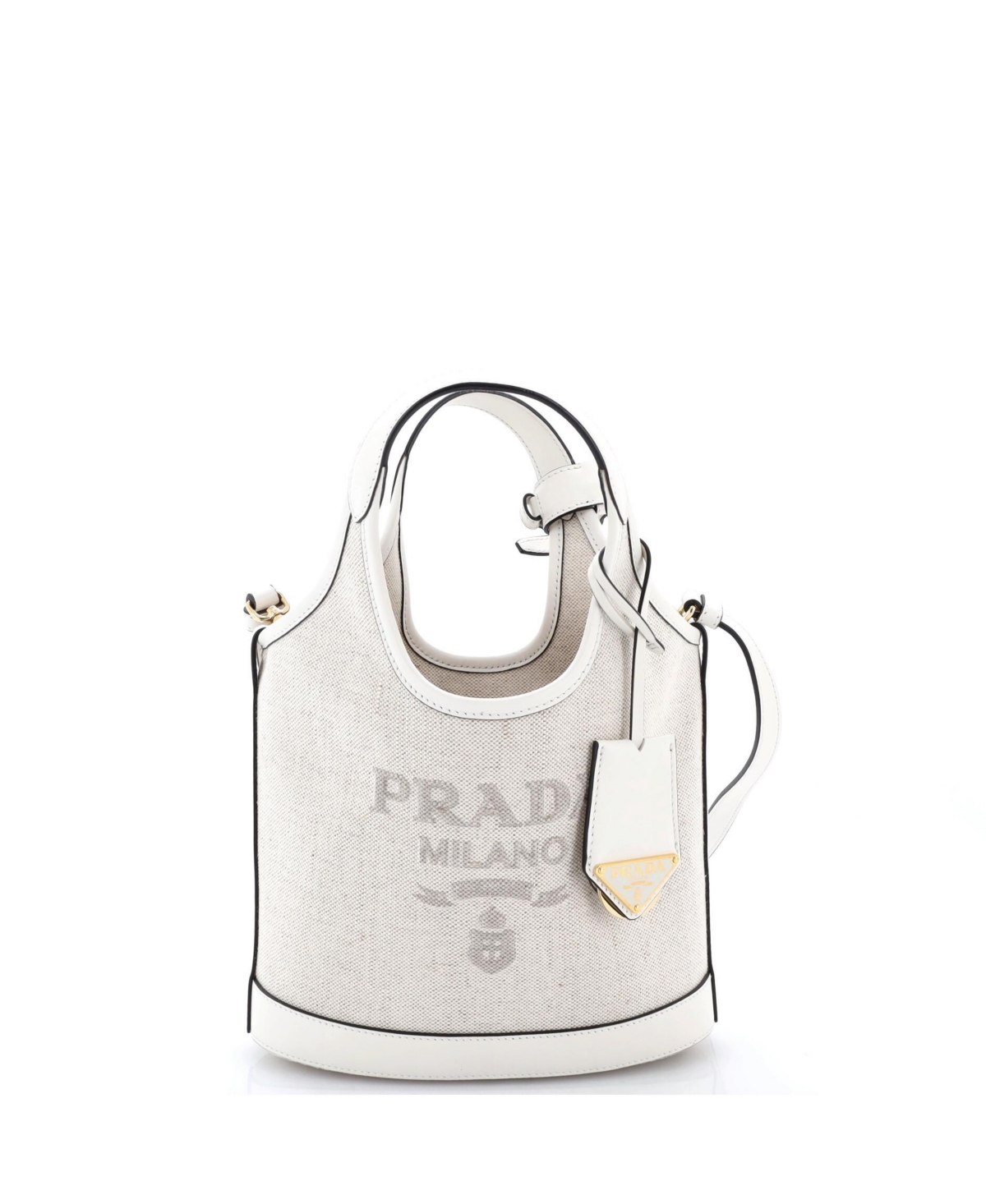 Click here for Pre-Owned Prada Small Logo Bucket Tote Linen Blend... prices