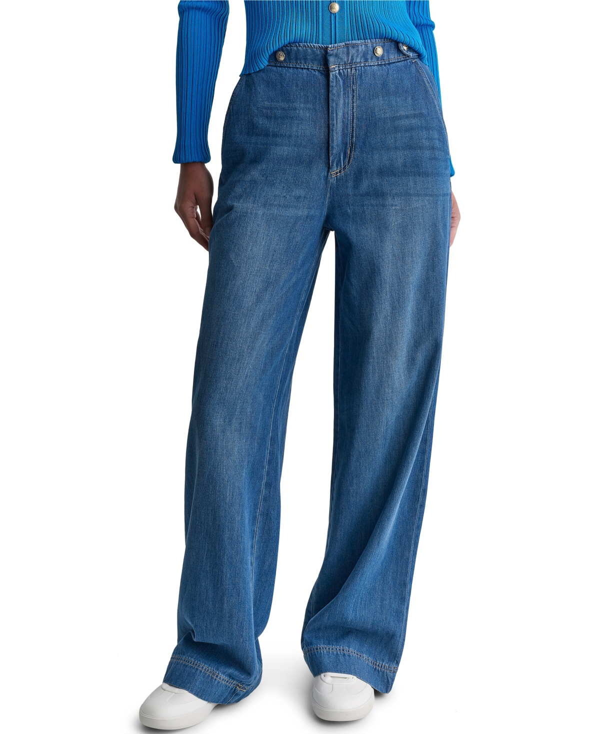 Click here for Bcbg Womens Wide-Leg Tab Loose-Fit Jeans - Blue Wa... prices