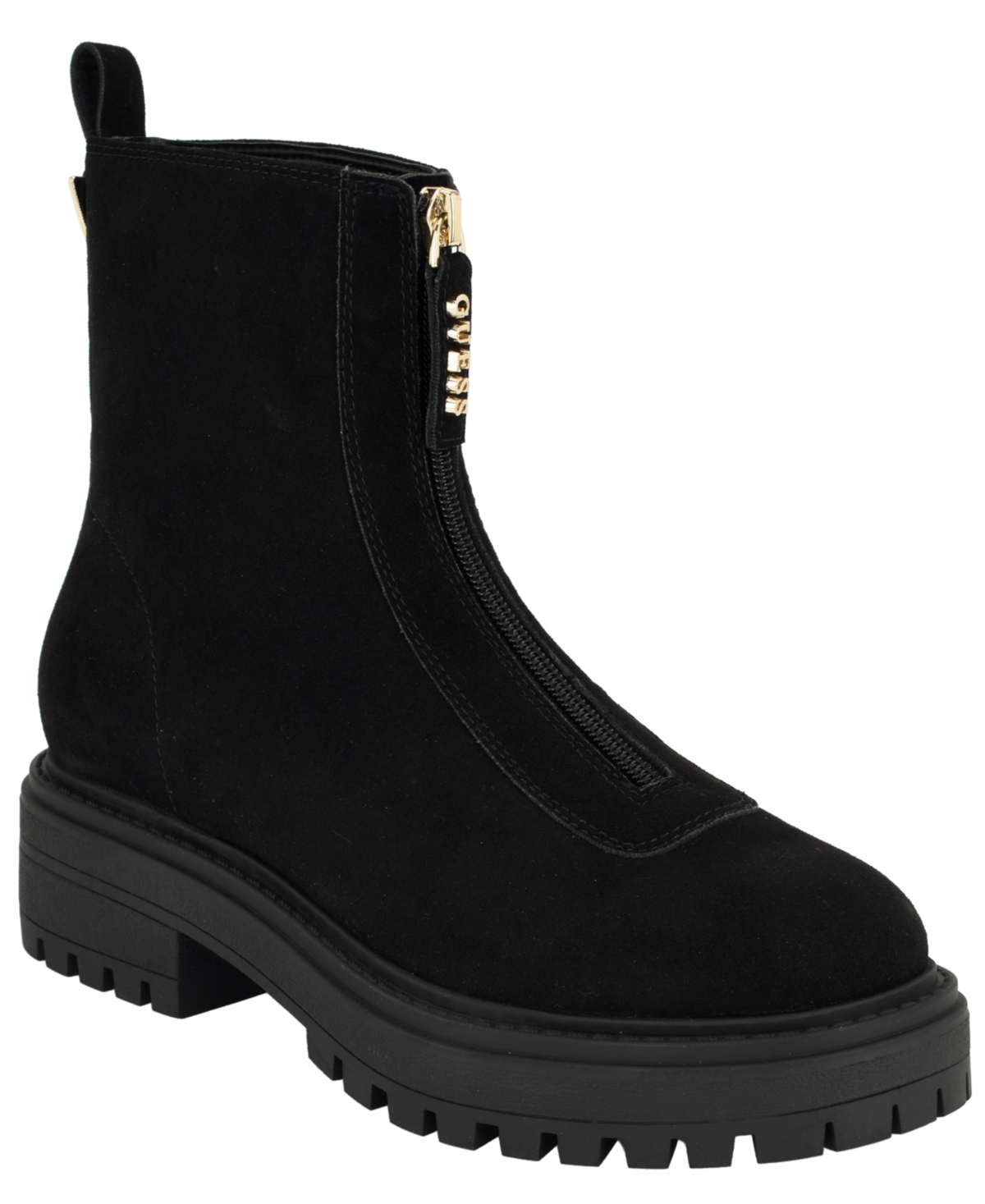 Click here for Guess Womens Syyan Front Zip Lug Sole Booties - Bl... prices
