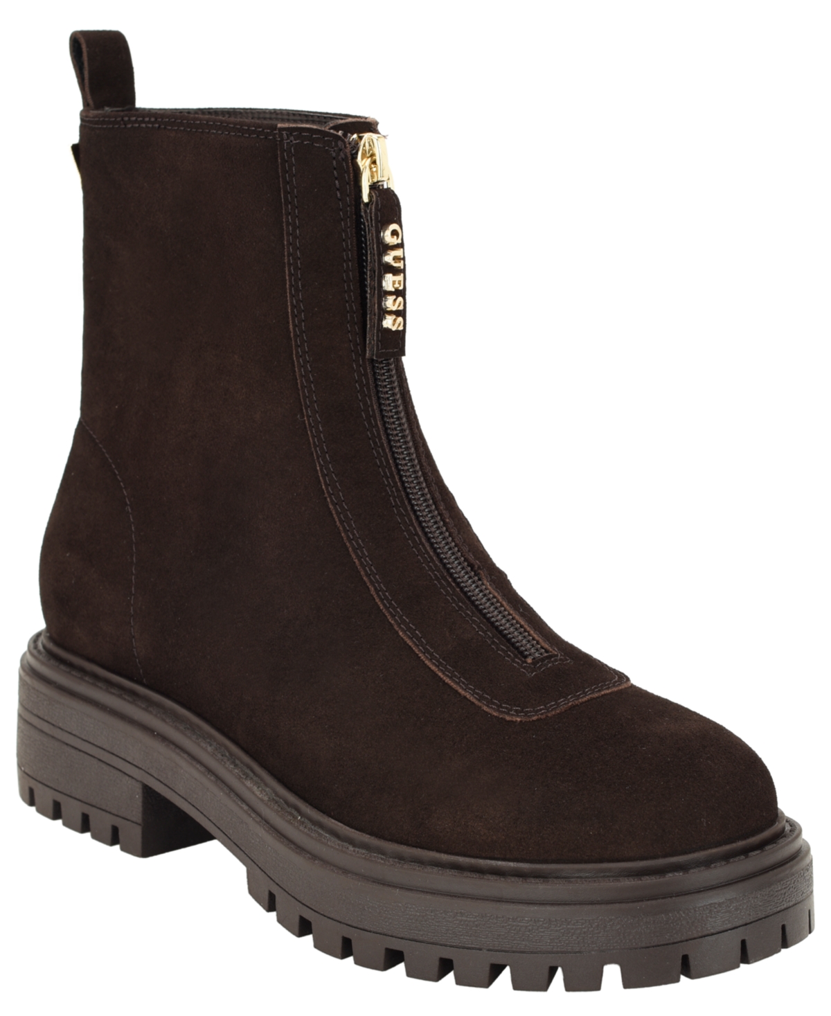 Click here for Guess Womens Syyan Front Zip Lug Sole Booties - Da... prices