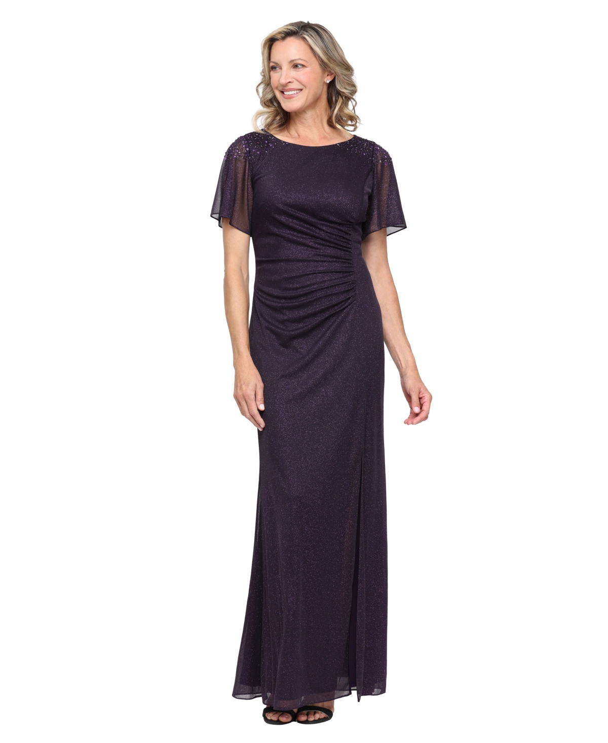 Click here for Sl Fashions Womens Round-Neck Flutter-Sleeve Gown... prices