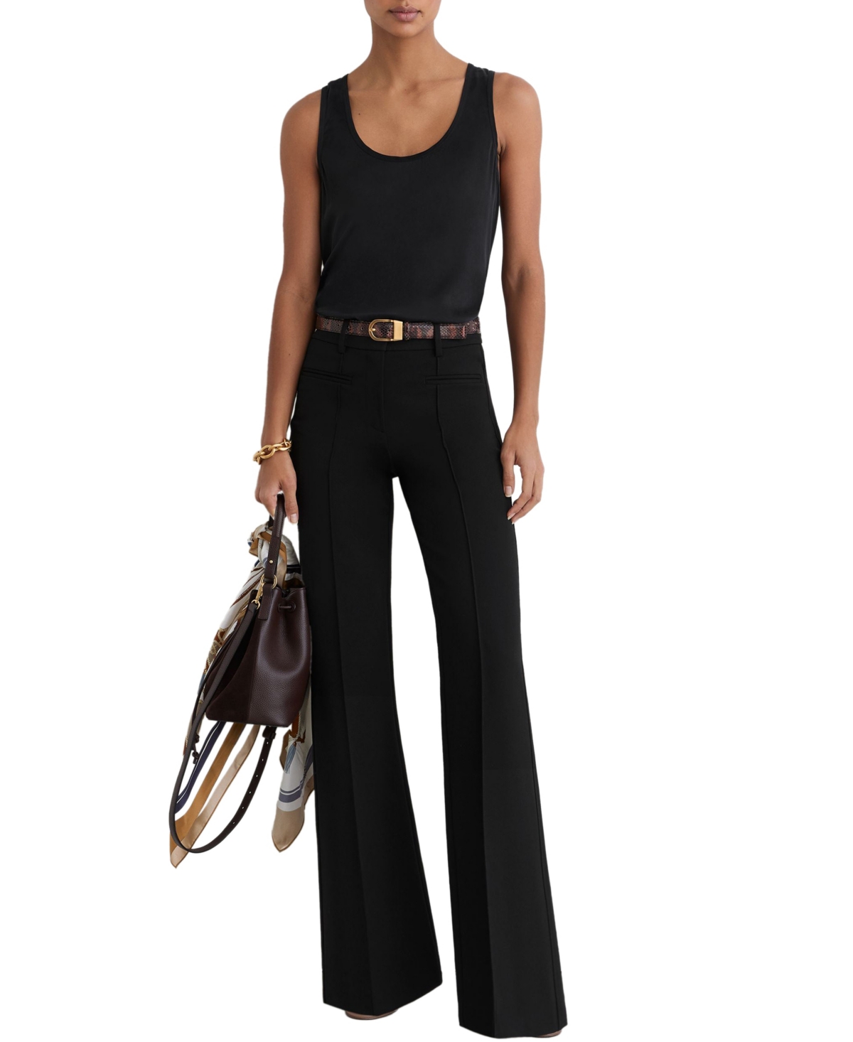 Click here for Reiss Womens Claude High-Rise Flared pants - Black prices