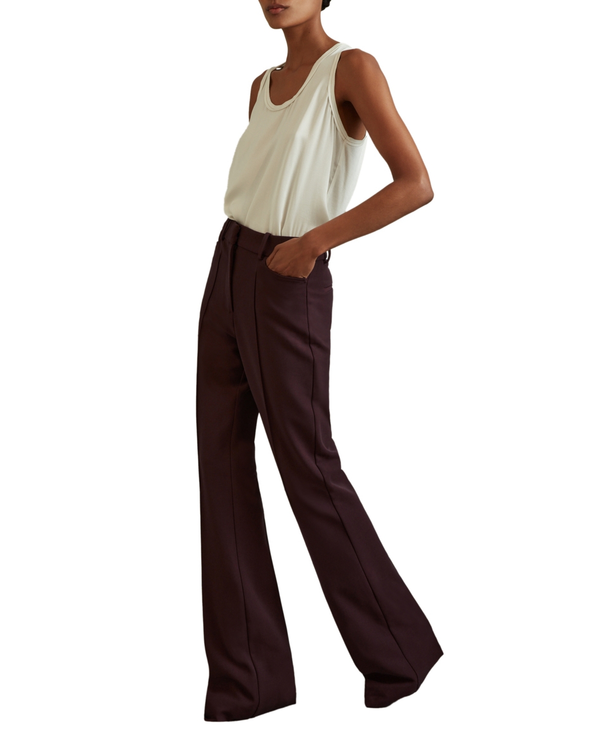 Click here for Reiss Petite Gabi Flared Mid-Rise Trousers - Berry prices
