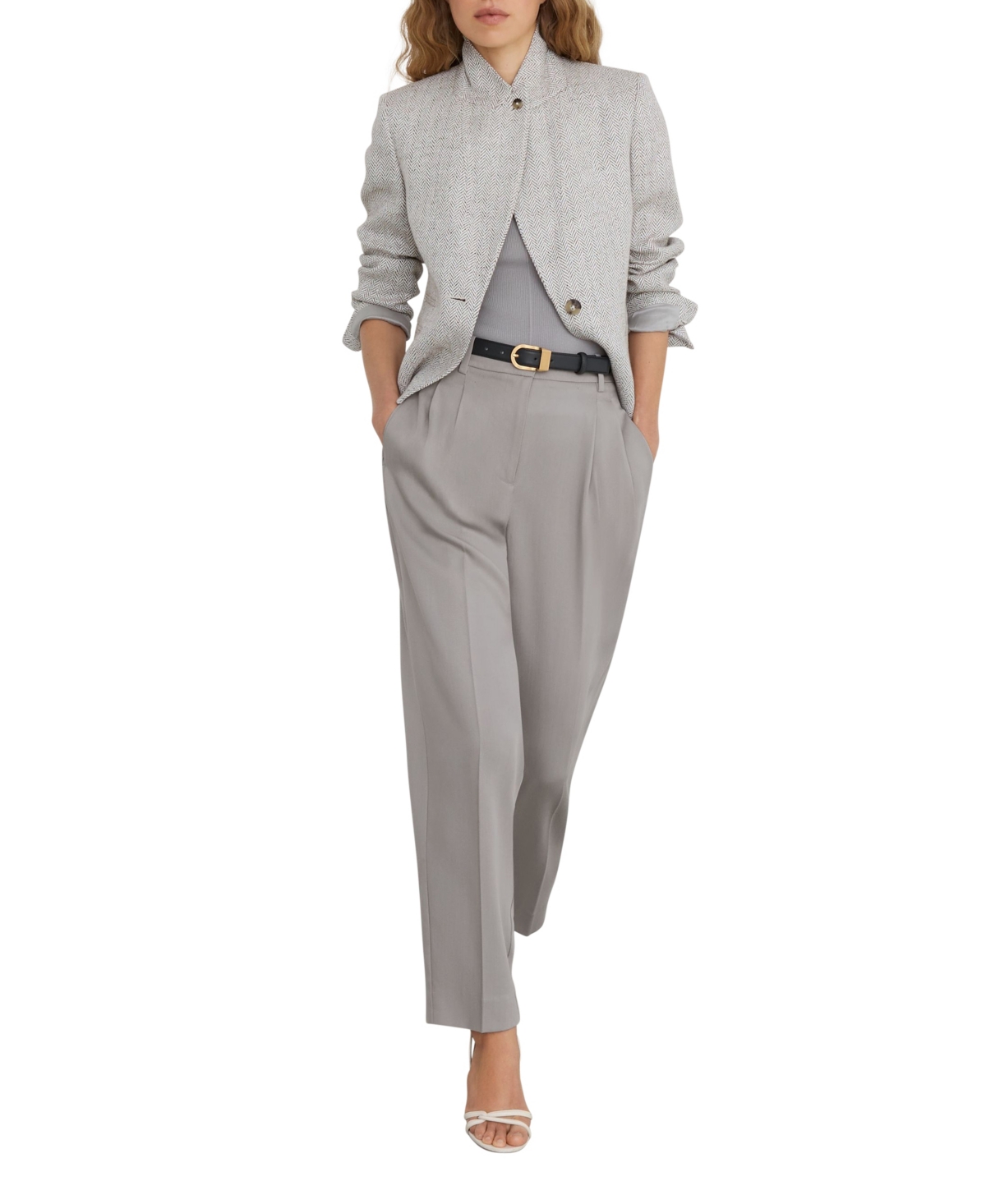 Click here for Reiss Petite Clay Tapered Pleated Trousers - Gray prices