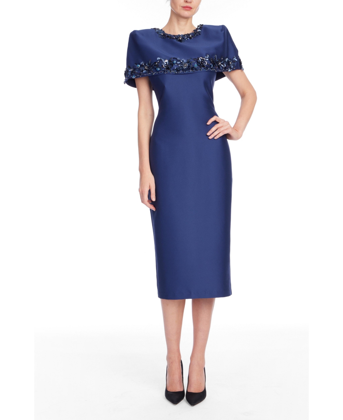 Click here for Badgley Mischka Womens Beaded-Cape Sequin Midi Dre... prices