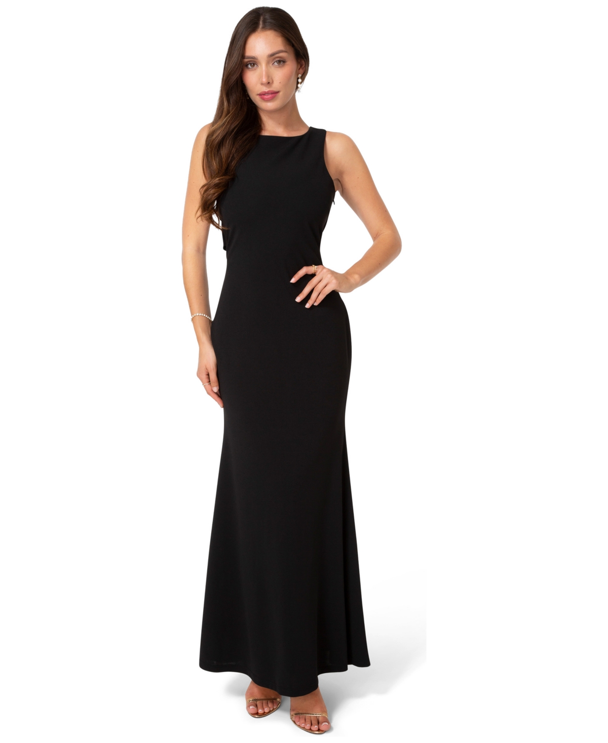 Click here for Bebe Womens Twist Back Boatneck Gown - Black prices