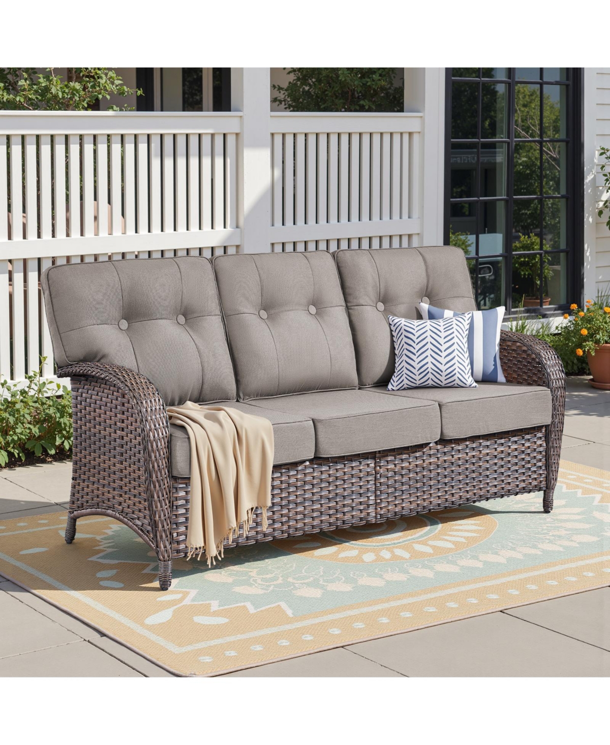 Click here for Pocassy Outdoor Wicker Rattan Patio Sofa With 5 Th... prices