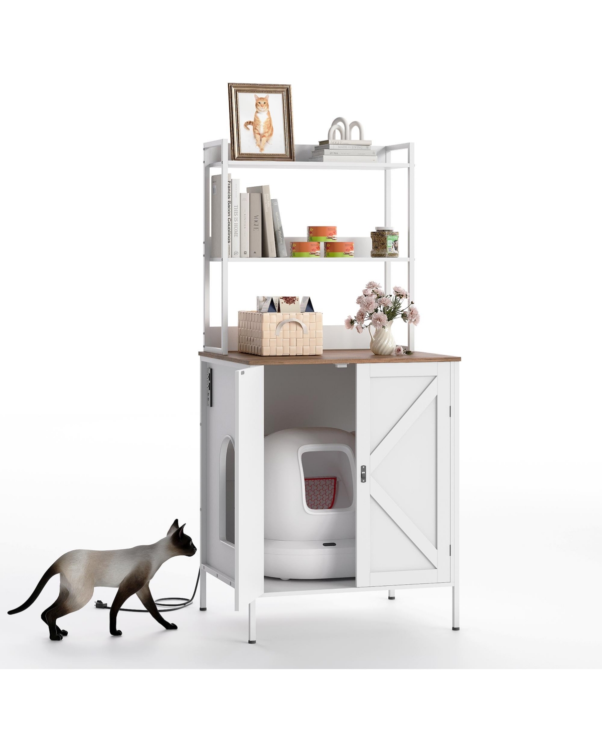 Click here for homfan Farmhouse Cat Litter Box Enclosure Cabinet... prices