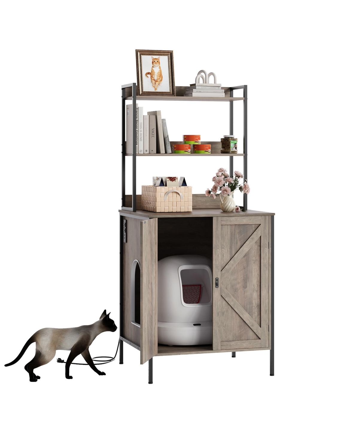Click here for homfan Farmhouse Cat Litter Box Enclosure Cabinet... prices