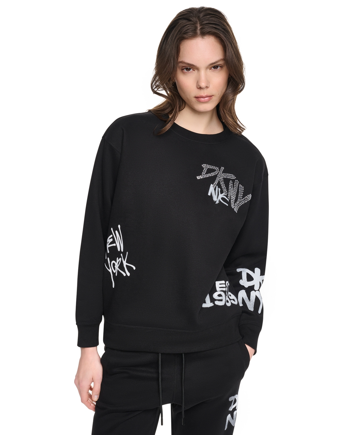 Click here for Dkny Sport Womens Graffiti Logo Crewneck Graphic L... prices