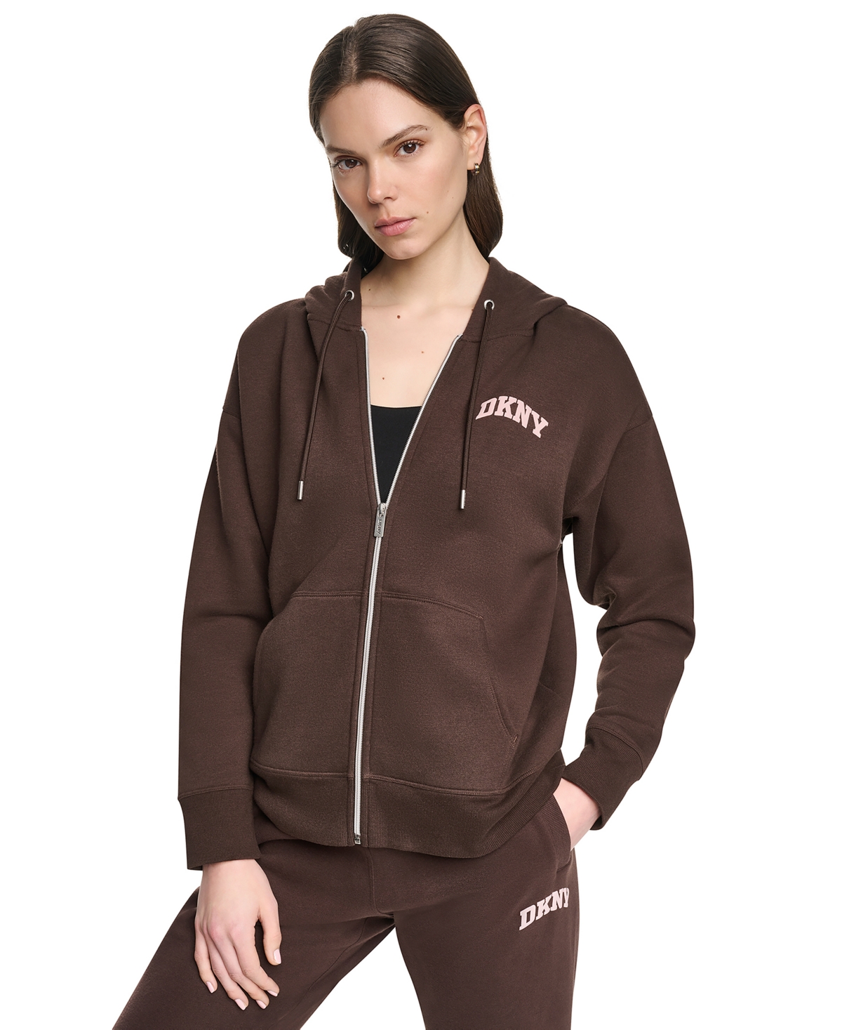 Click here for Dkny Sport Womens Puff Varsity Logo Full-Zip Hoodi... prices