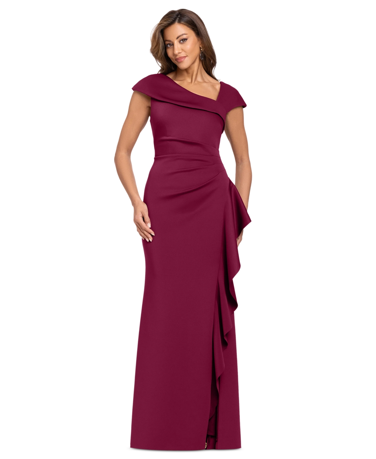 Click here for Xscape Womens Asymmetric Neck Side Ruffle Gown - W... prices